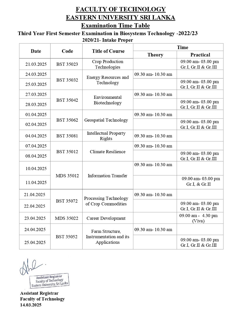 3rd year time table 2020/21 Intake proper | Faculty of Technology